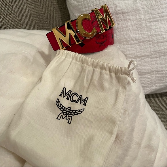 MCM | Accessories | Mcm Belt Red With Full Logo | Poshmark
